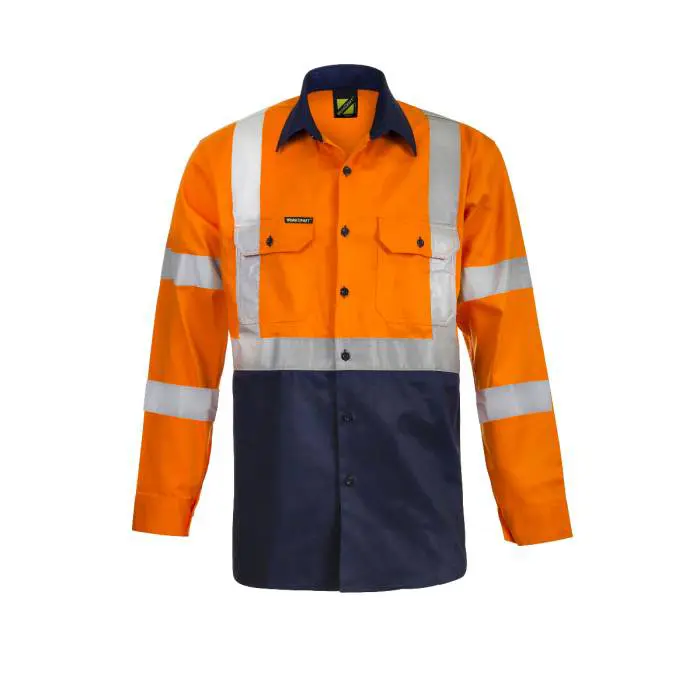 WS6020 WorkCraft, Hi Vis Two Tone Front Long Sleeve Cotton Drill Shirt ...